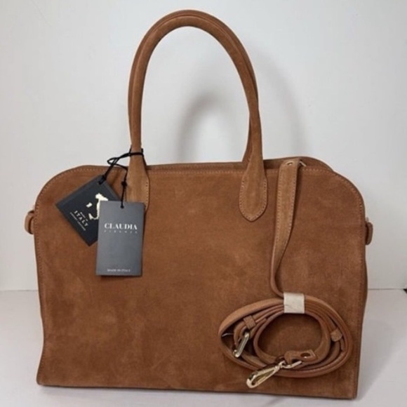 Zara | Bags | Claudia Firenze Chestnut Brown Suede Leather Tote Bag Tan ...
